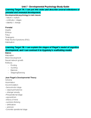 Unit 6 Notes - Unit 6 Notes Developmental Psychology: physical ...