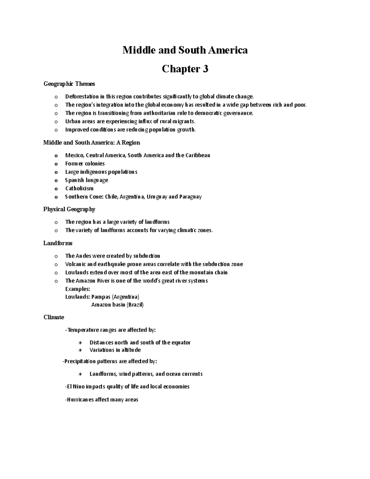 Chapter 3 - Geography: Middle and South America - Middle and South ...