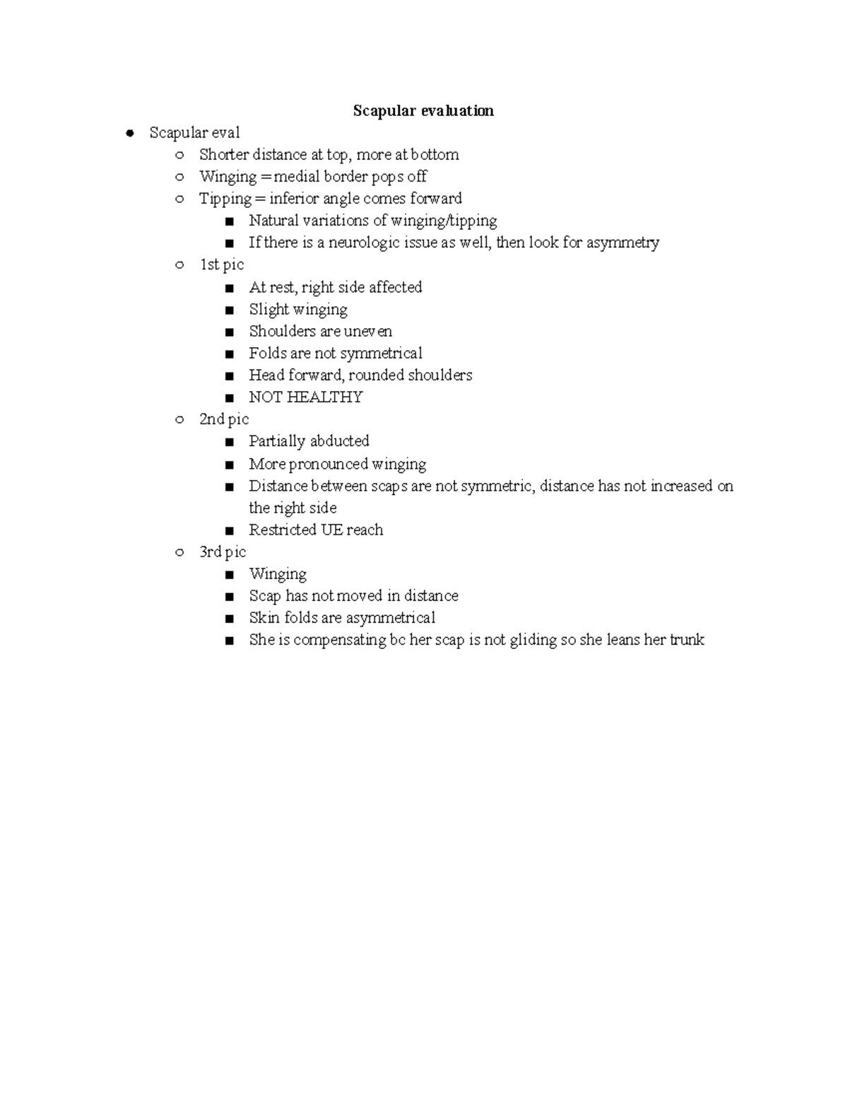 Scap eval - scapular eval and questions - Scapular evaluation Scapular ...