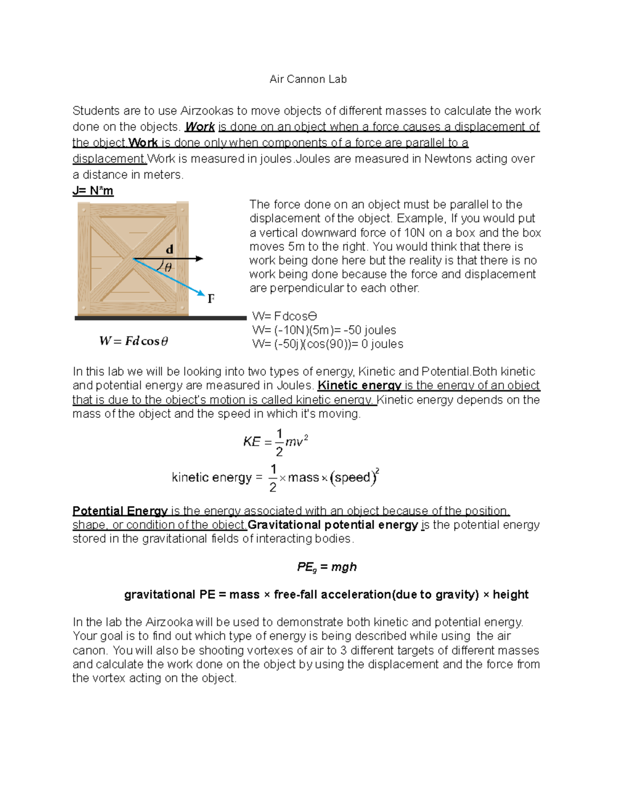 Work energy thoerem Air Cannon Lab - Air Cannon Lab Students are to use ...