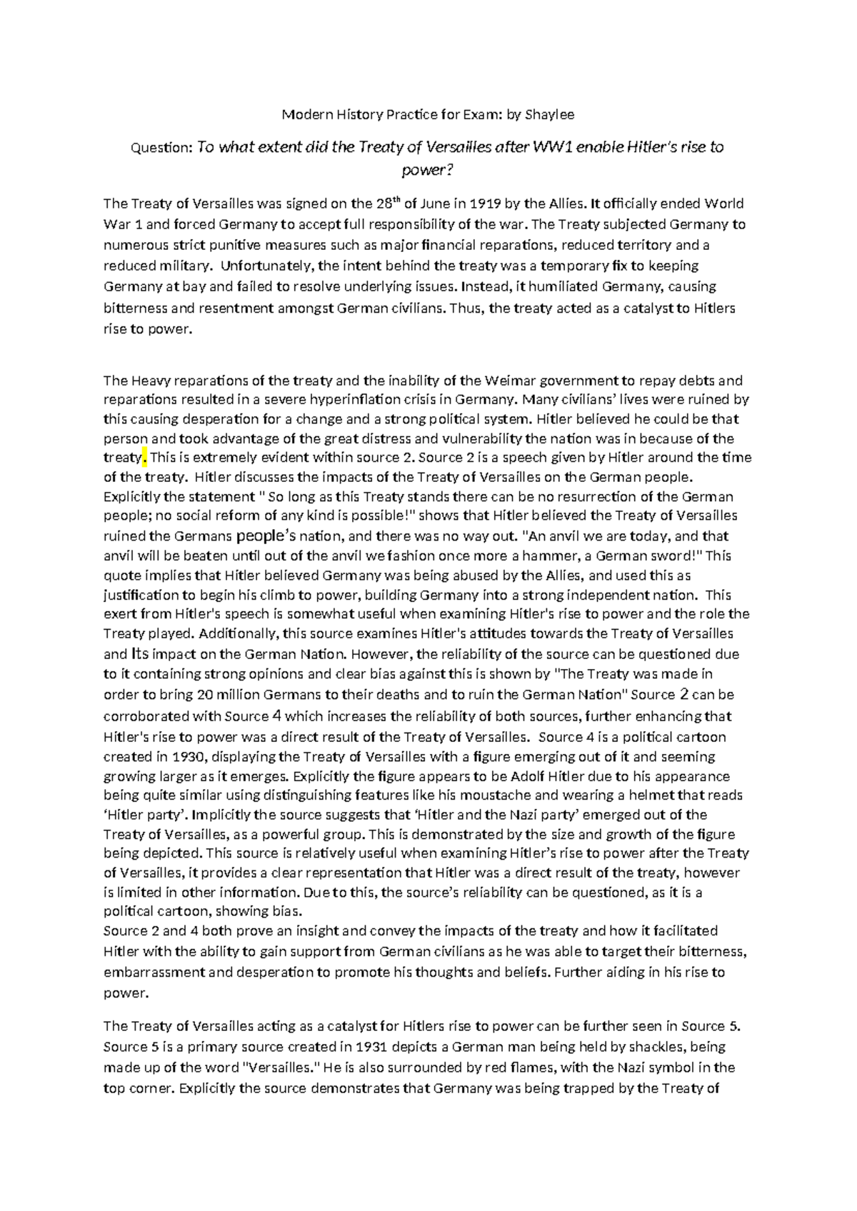 Modern History Practice for Exam - It officially ended World War 1 and ...