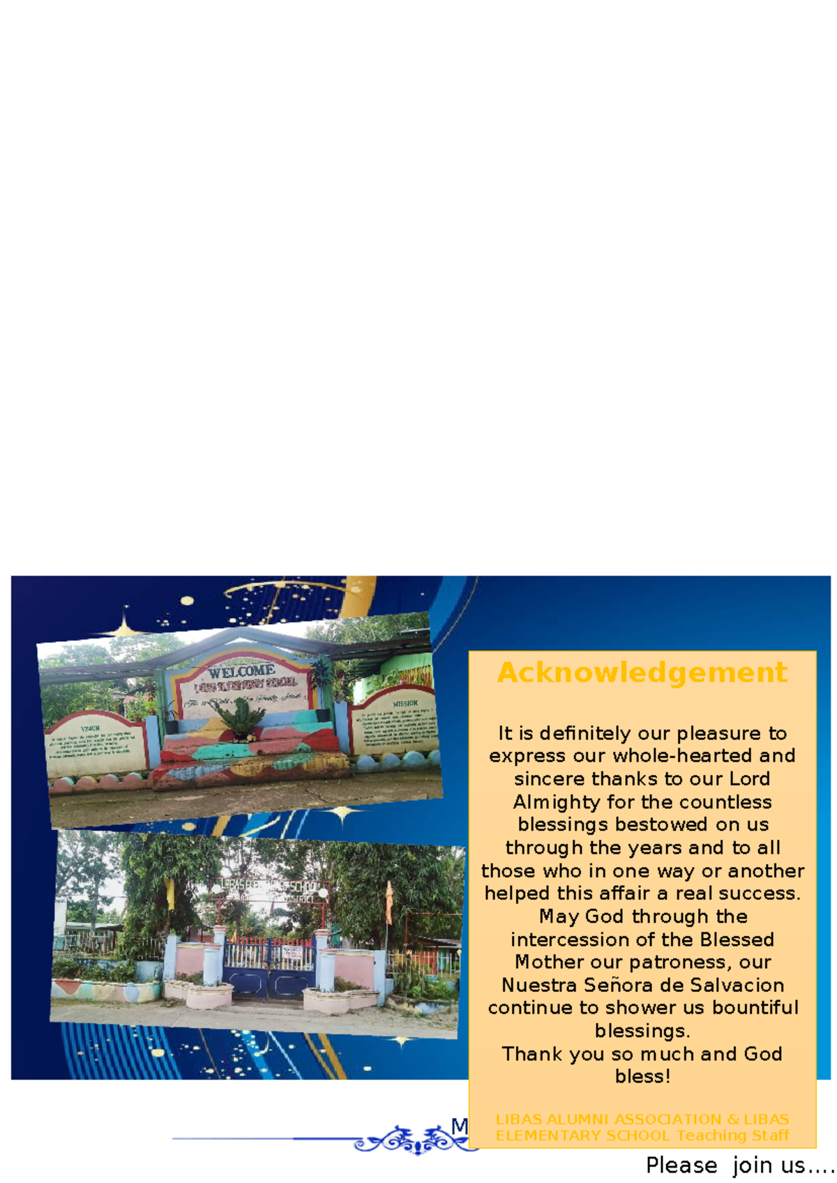 Alumni Program - Please join us..... Mr./Ms. Acknowledgement It is ...