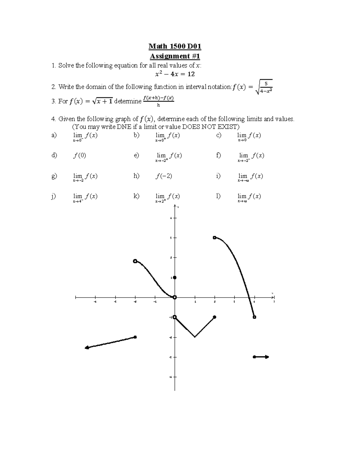 Assignment #1 - Math 1500 D Assignment Solve the following equation for ...