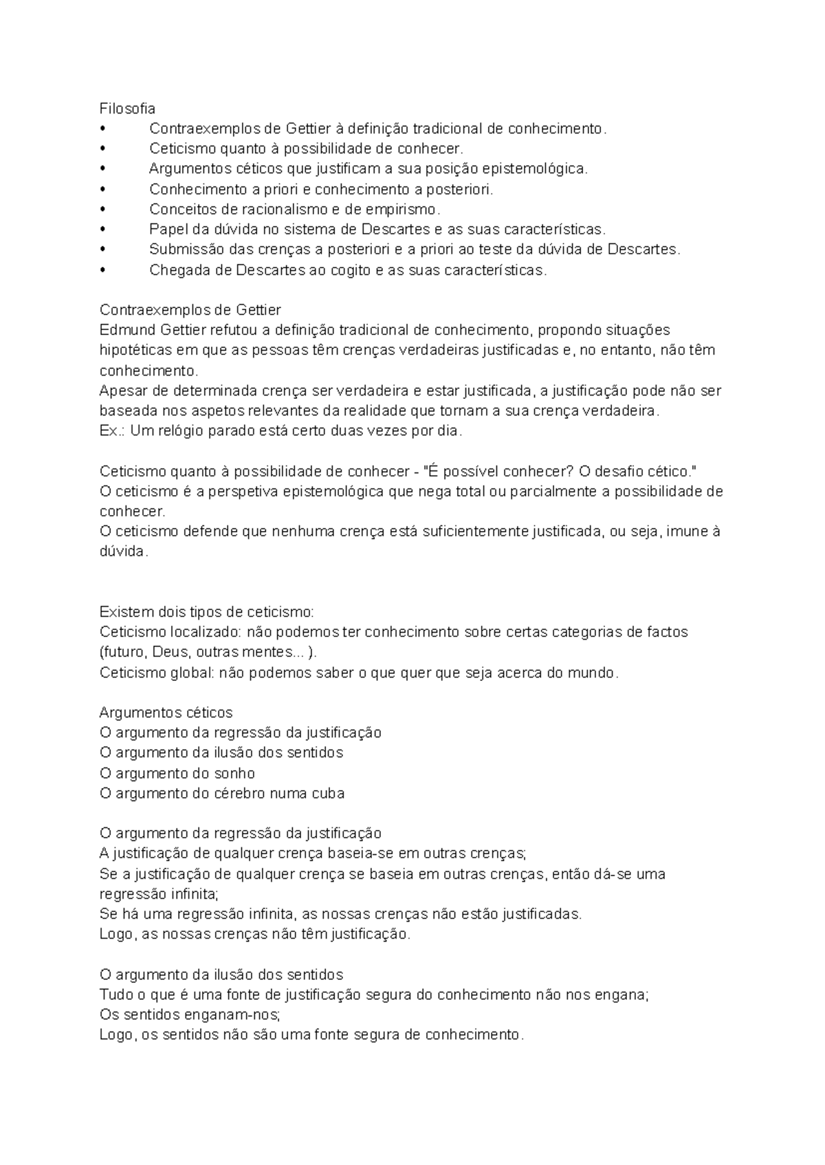 Filosofia - gettier, ceticismo, tipos de conhecimento e descartes ...
