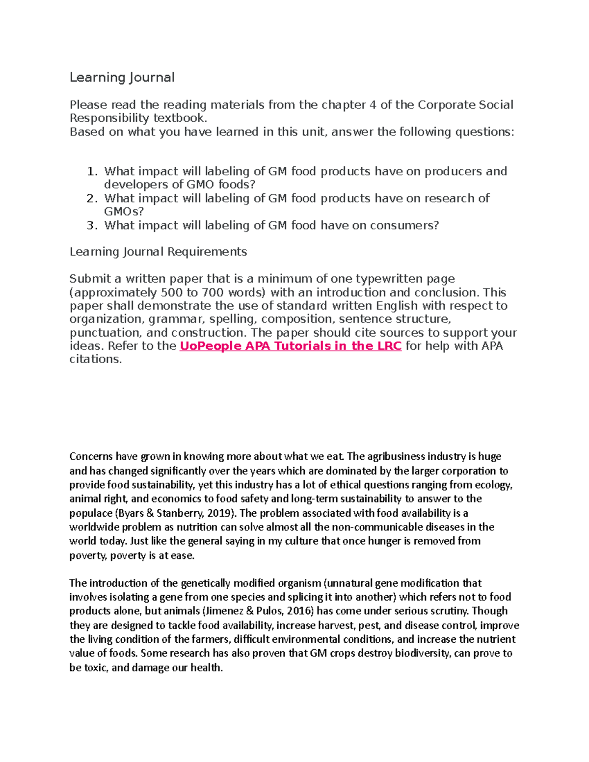 LJ WEEK SIX - learning journal - Learning Journal Please read the ...