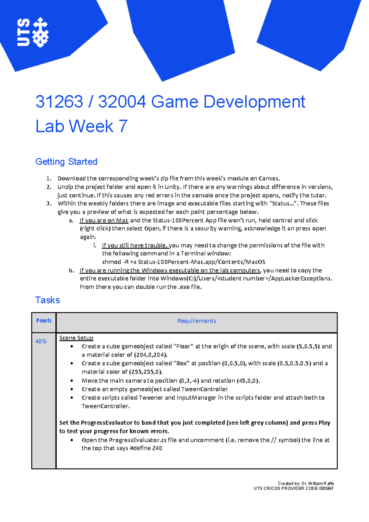 Lab Week 7 - Tweening - Lab Description - Created by: Dr. William Raffe 31263 / 32004 Game - Studocu