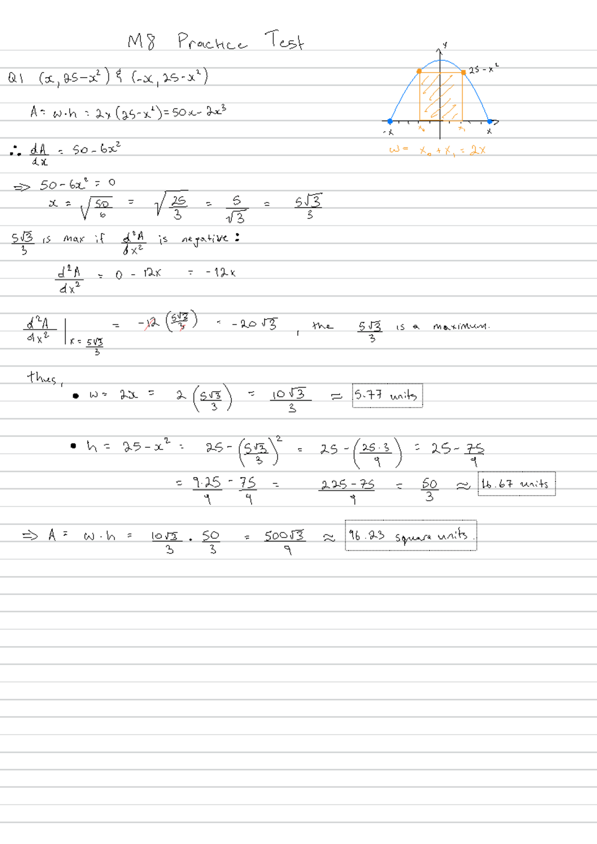 M8 Practice Exam - M8 Practice Test Y 1 2 Q l(x , 25 - x)G (-x , 25 - x ...