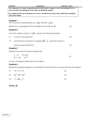 MAT1581 Sep-Dec 2021 - Assignment - UNIVERSITY EXAMINATIONS ####### MAT ####### Mathematics I ...