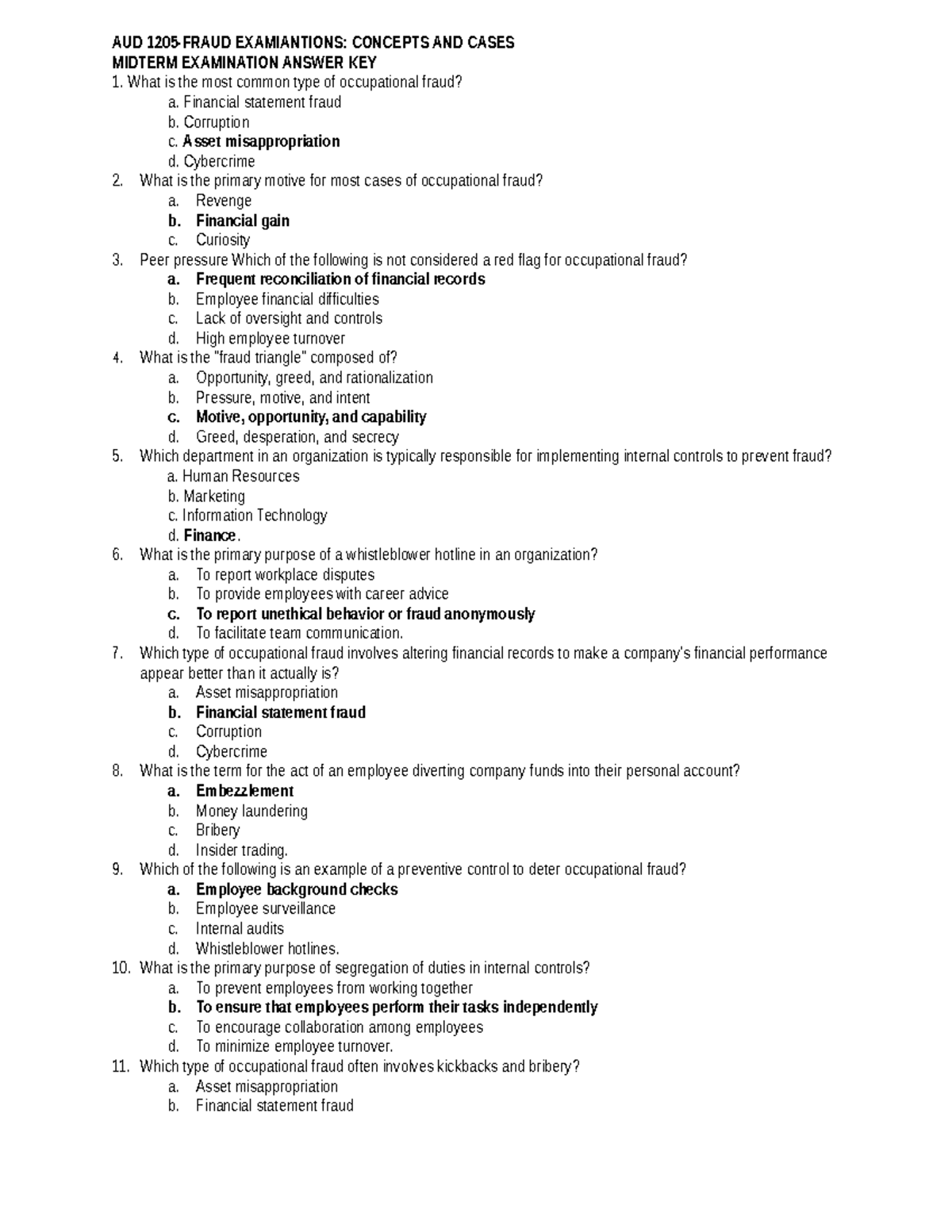 MTE-Answer-Key - N/a - AUD 1205-FRAUD EXAMIANTIONS: CONCEPTS AND CASES ...