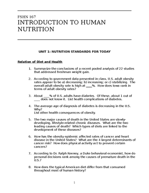 Learning Guide Exam 2 2022(final) - FSHN 167 INTRODUCTION TO HUMAN ...