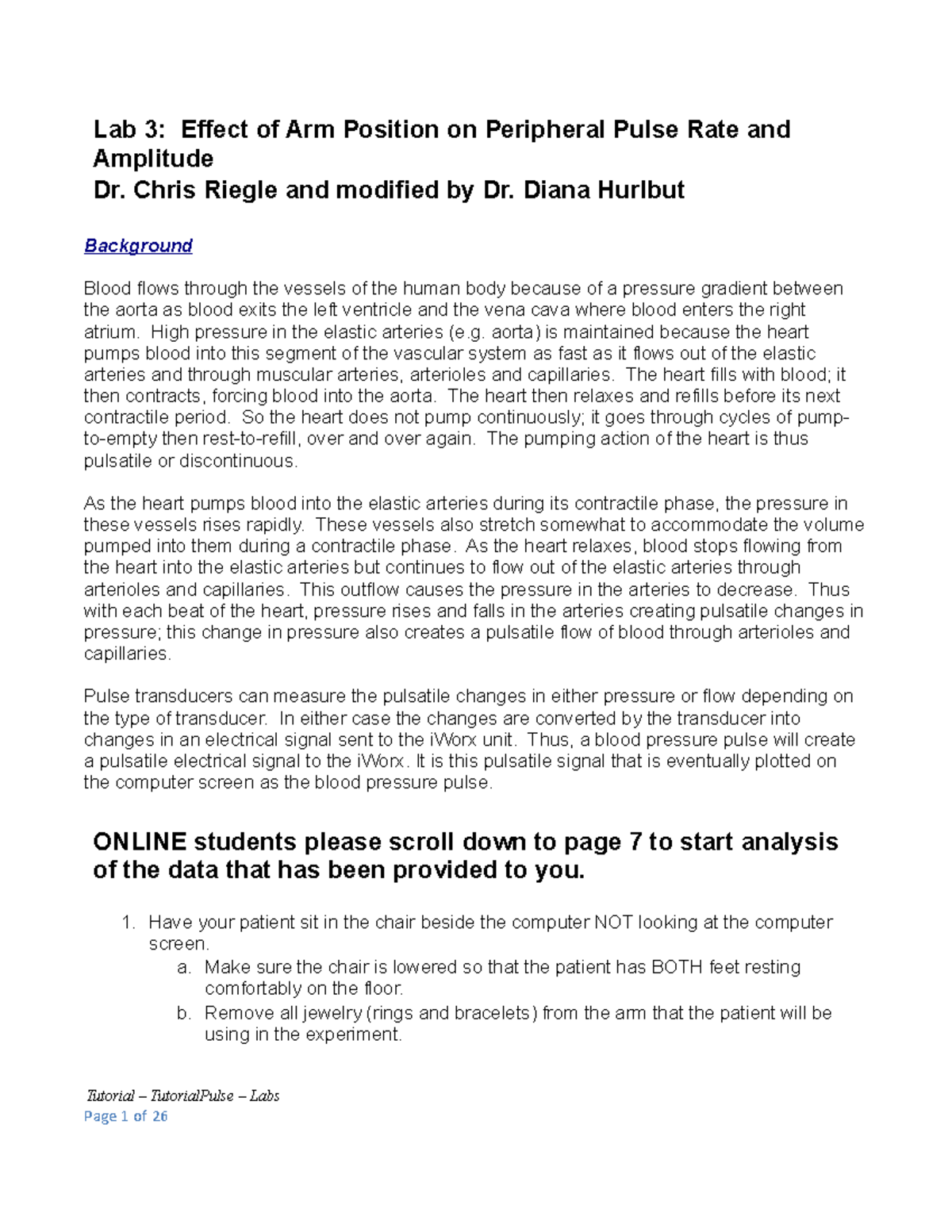 Pulse Lab online tutorial FA 2020-1 - Lab 3: Effect of Arm Position on Peripheral Pulse Rate and ...