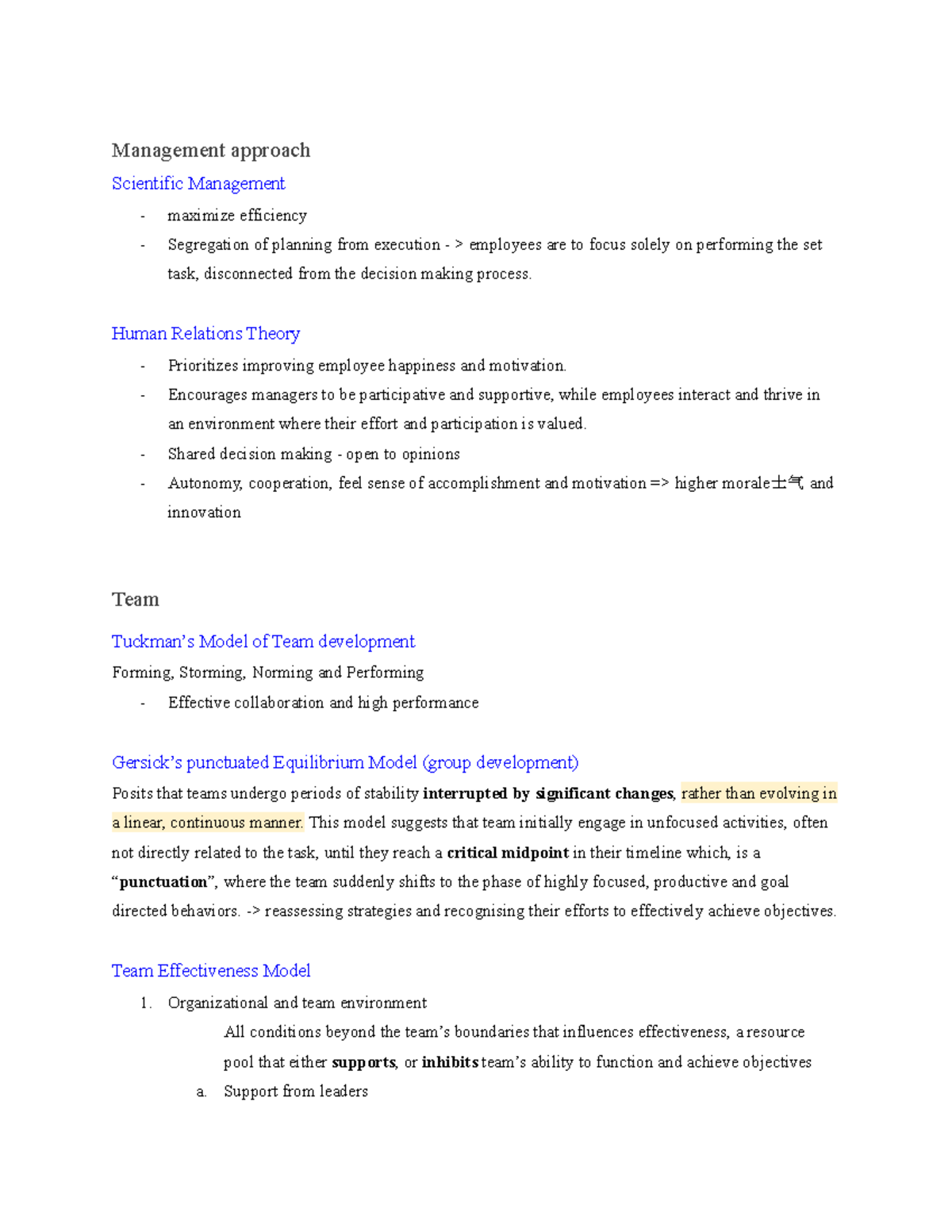 OB revision Notes - Management approach Scientific Management ...