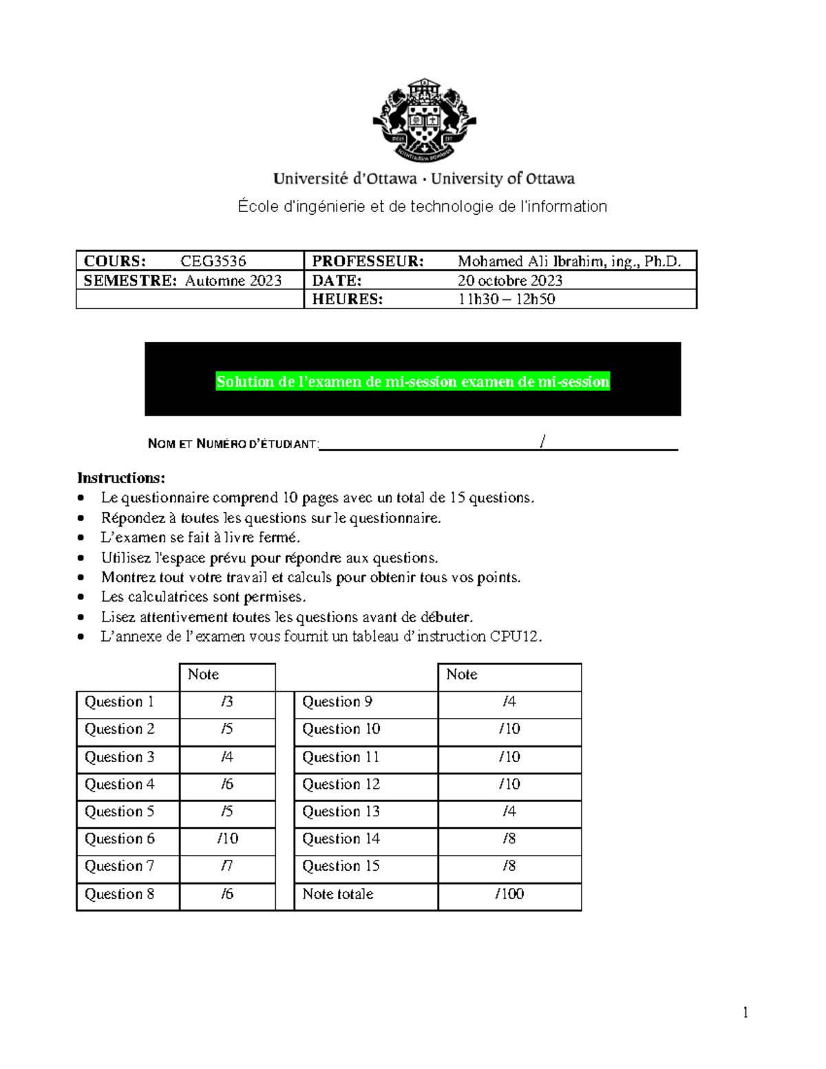 DIG SIG 2 Solution CEG3536 Exam - École d’ingénierie et de technologie ...