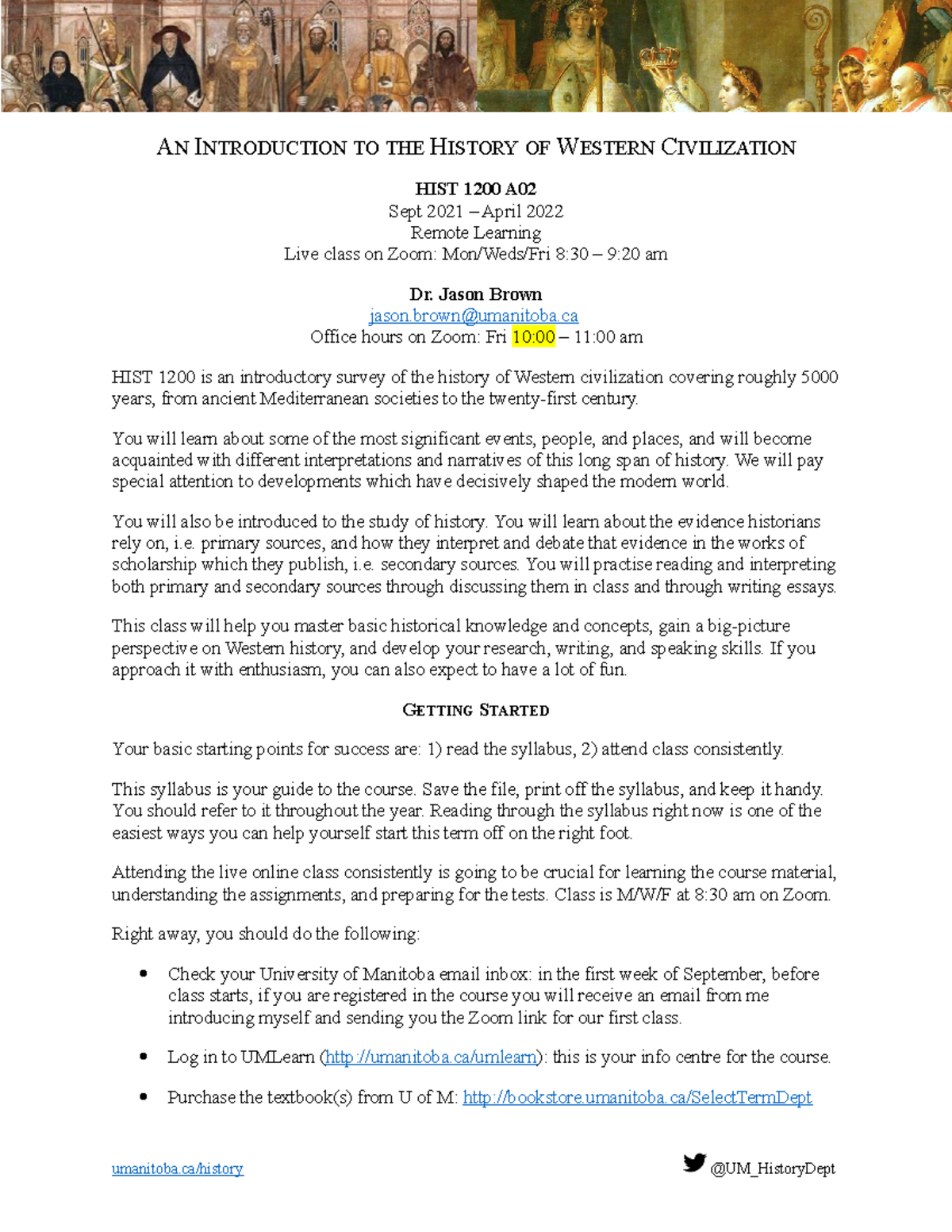 HIST 1200 Syllabus - AN INTRODUCTION TO THE HISTORY OF WESTERN ...