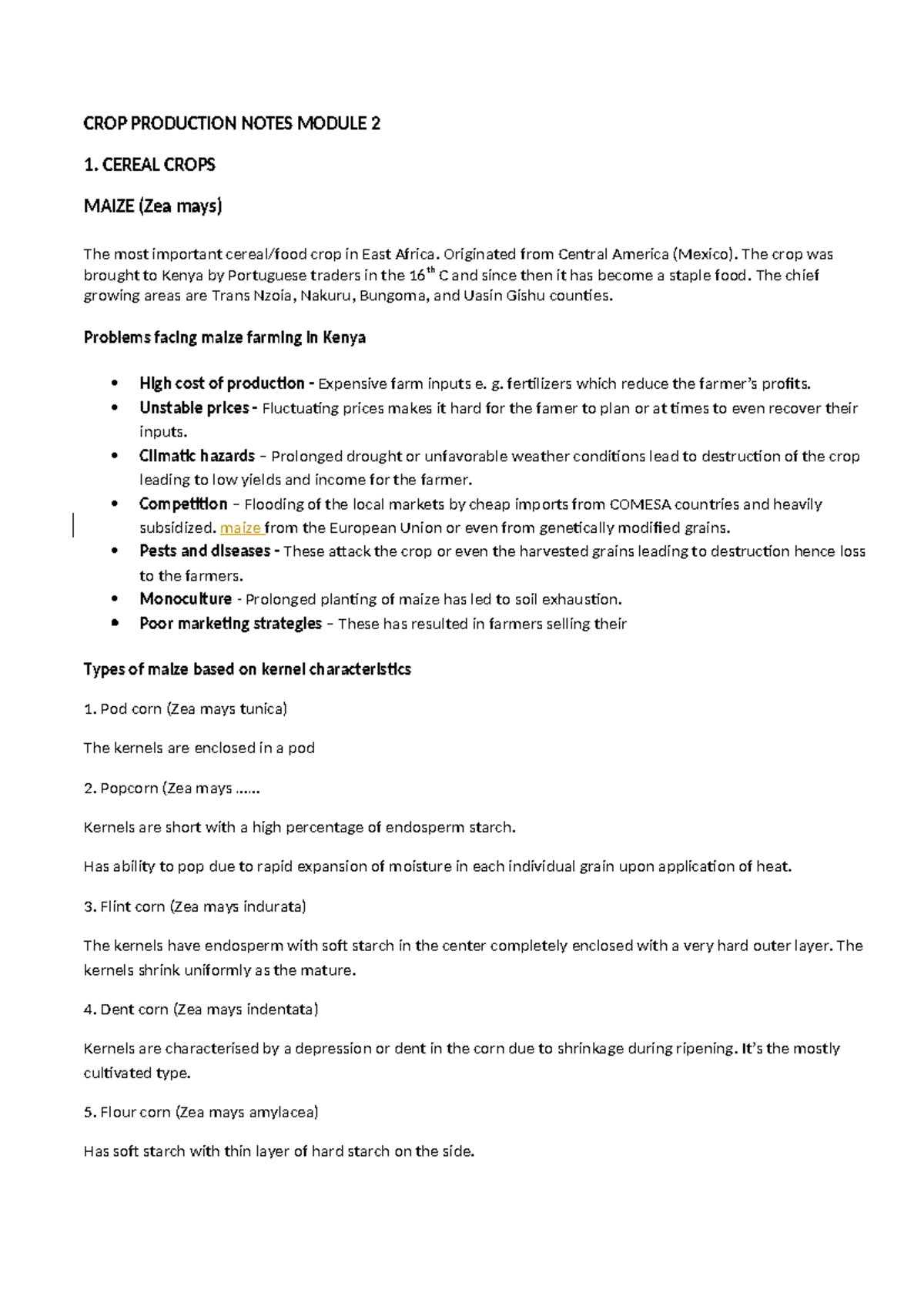 CROP Production NOTE Module 2 - CROP PRODUCTION NOTES MODULE 2 1 ...