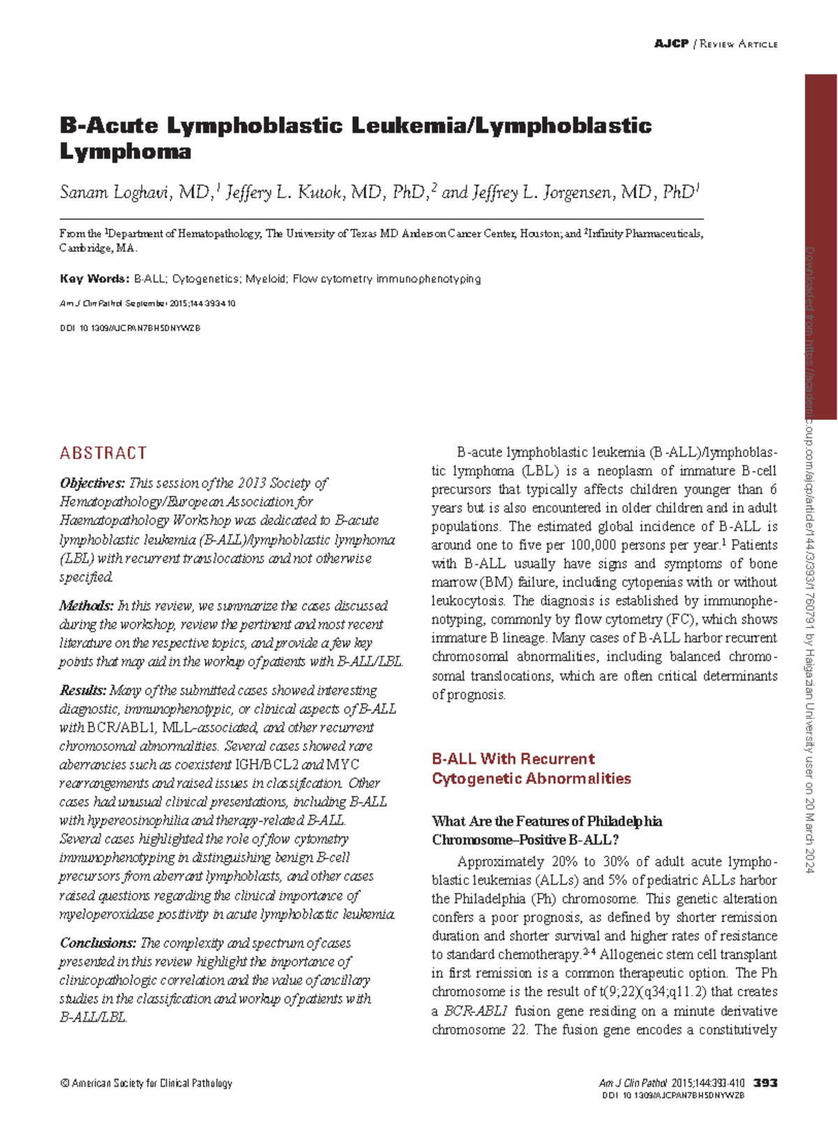 B-Acute Lymphoblastic Leukemia - AJCP / Review Article Am J Clin Pathol ...