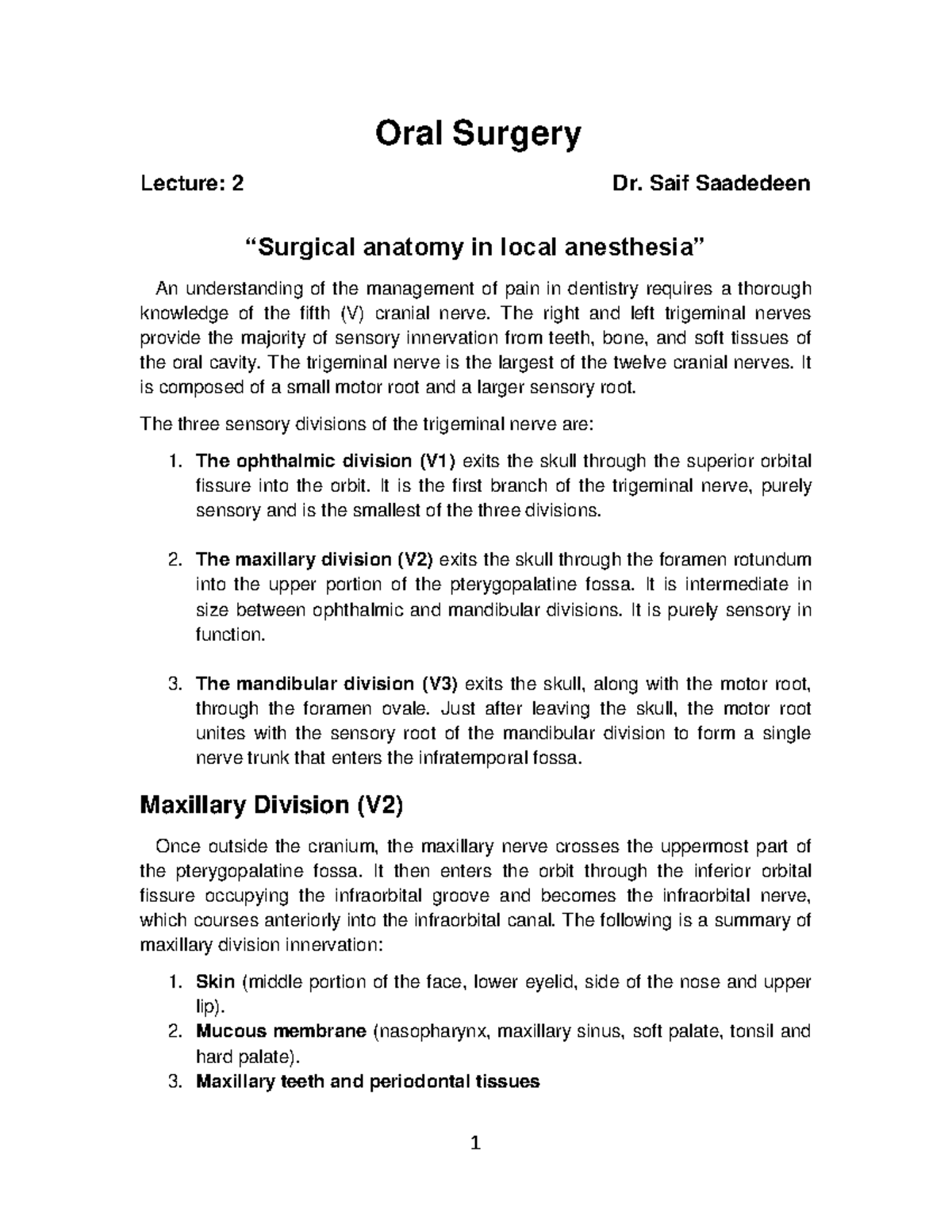 Oral surgery lect 6 - Oral Surgery Lecture: 2 Dr. Saif Saadedeen ...