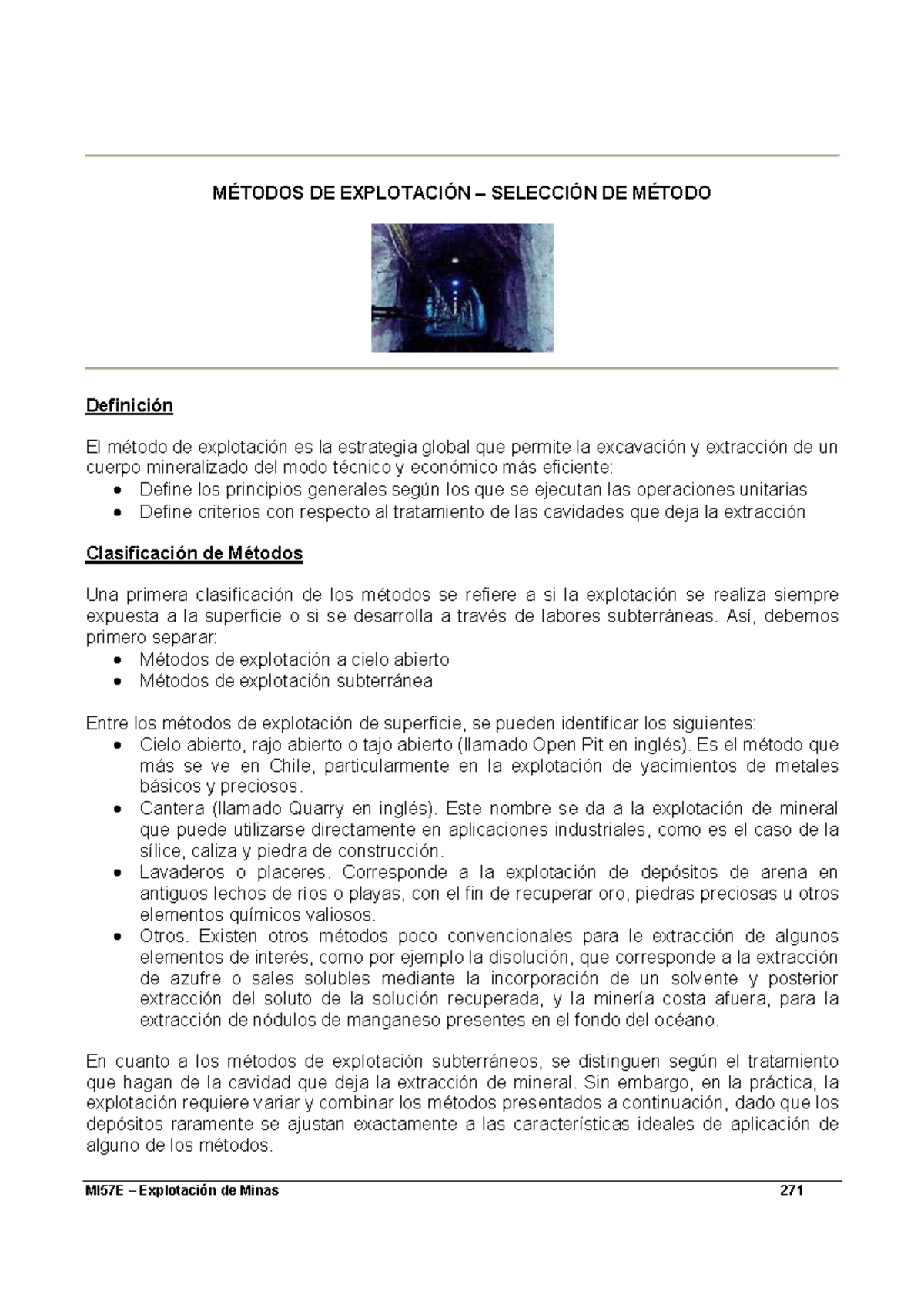 Metodos de Explotación - MÉTODOS DE EXPLOTACIÓN – SELECCIÓN DE MÉTODO ...
