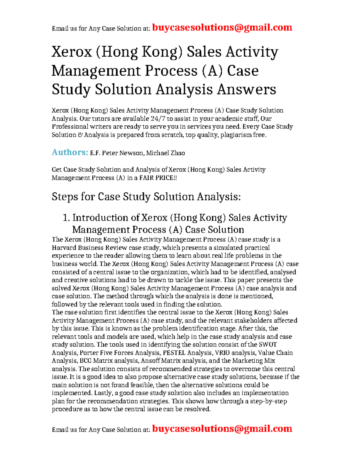 Case Solution Xerox (Hong Kong) Sales Activity Management Process (A ...