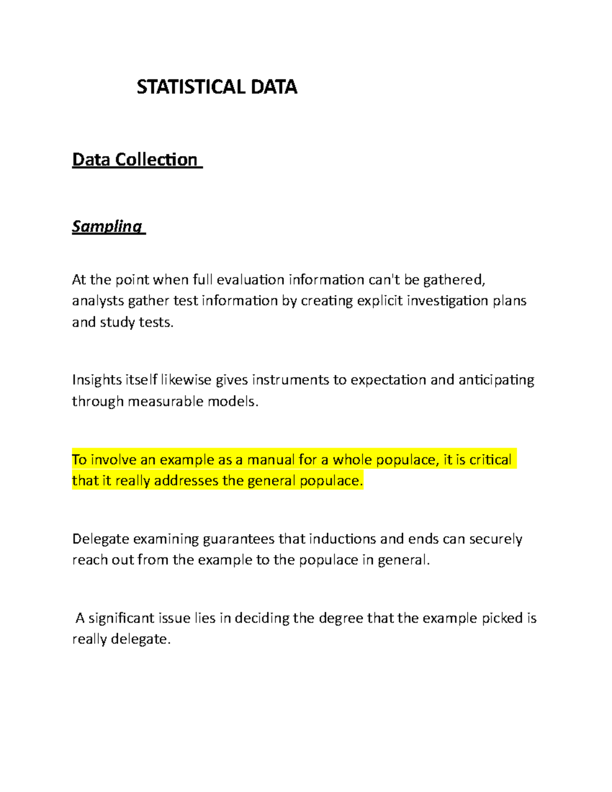 Statistical Data - Useful - STATISTICAL DATA Data Collection Sampling ...