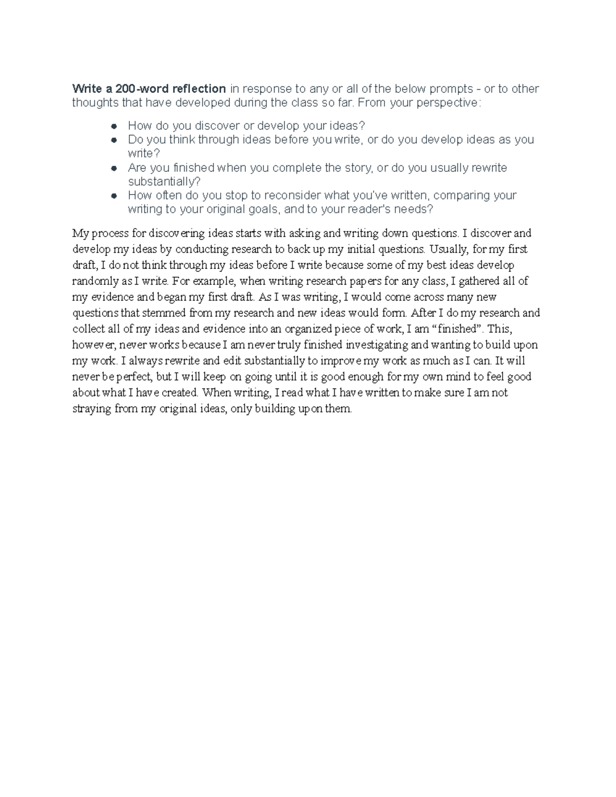 Journalism 1300 In-class Assignment - Write a 200-word reflection in ...