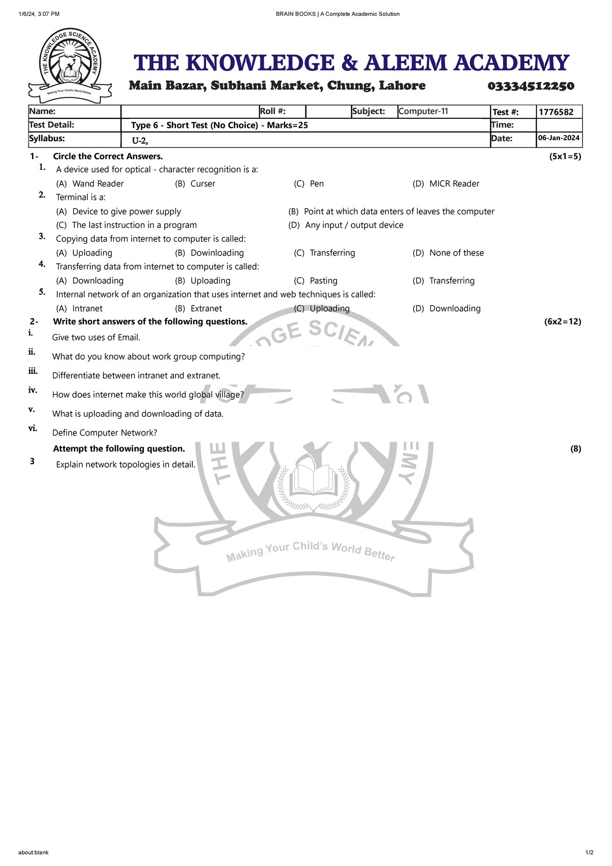 Chapter 2 class 11 - 1/6/24, 3:07 PM BRAIN BOOKS | A Complete Academic Solution about:blank 1/ 1 ...