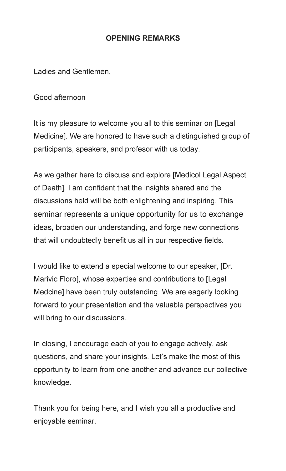 Opening - OPENING REMARKS Ladies and Gentlemen, Good afternoon It is my ...