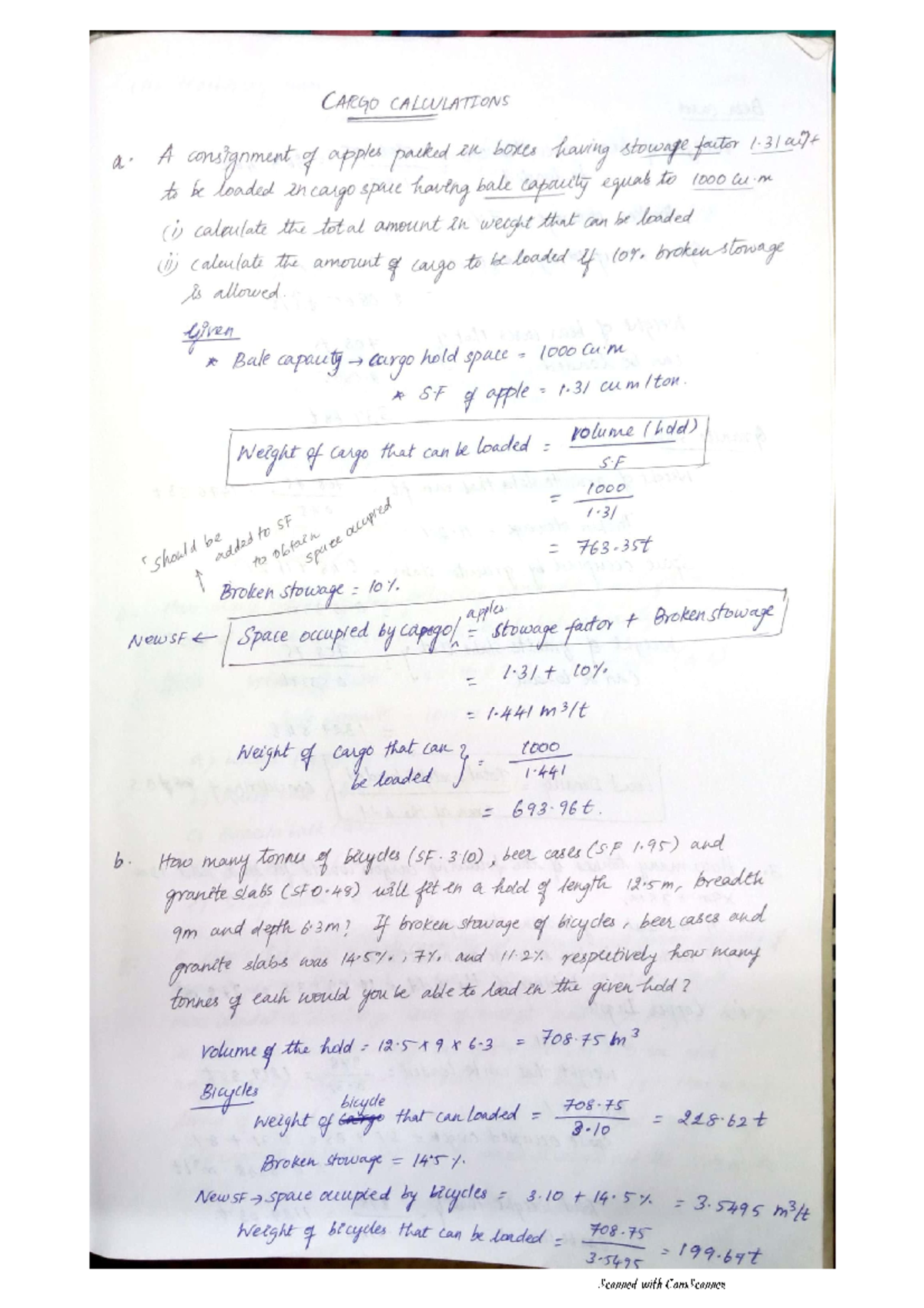 Cargo Calculation Ex 1 - Nautical Science - Studocu