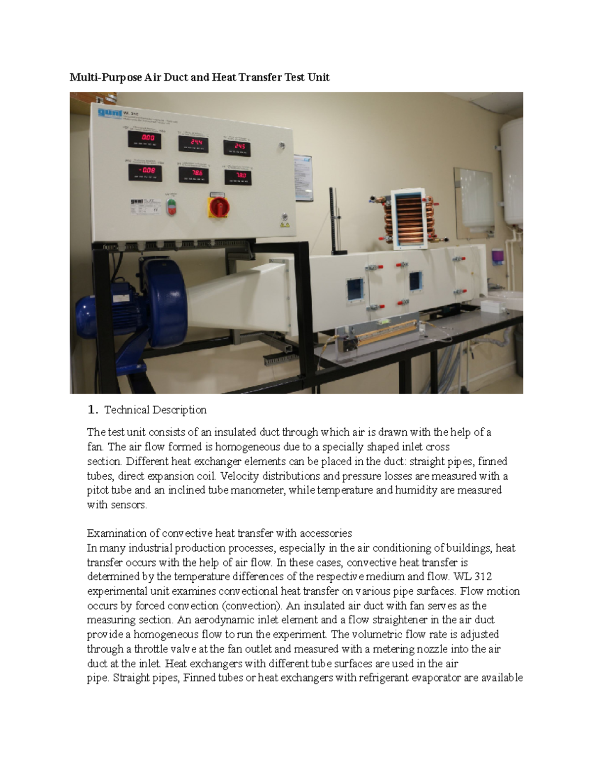 Heat and Fluid Lab - Multi-Purpose Air Duct and Heat Transfer Test Unit ...
