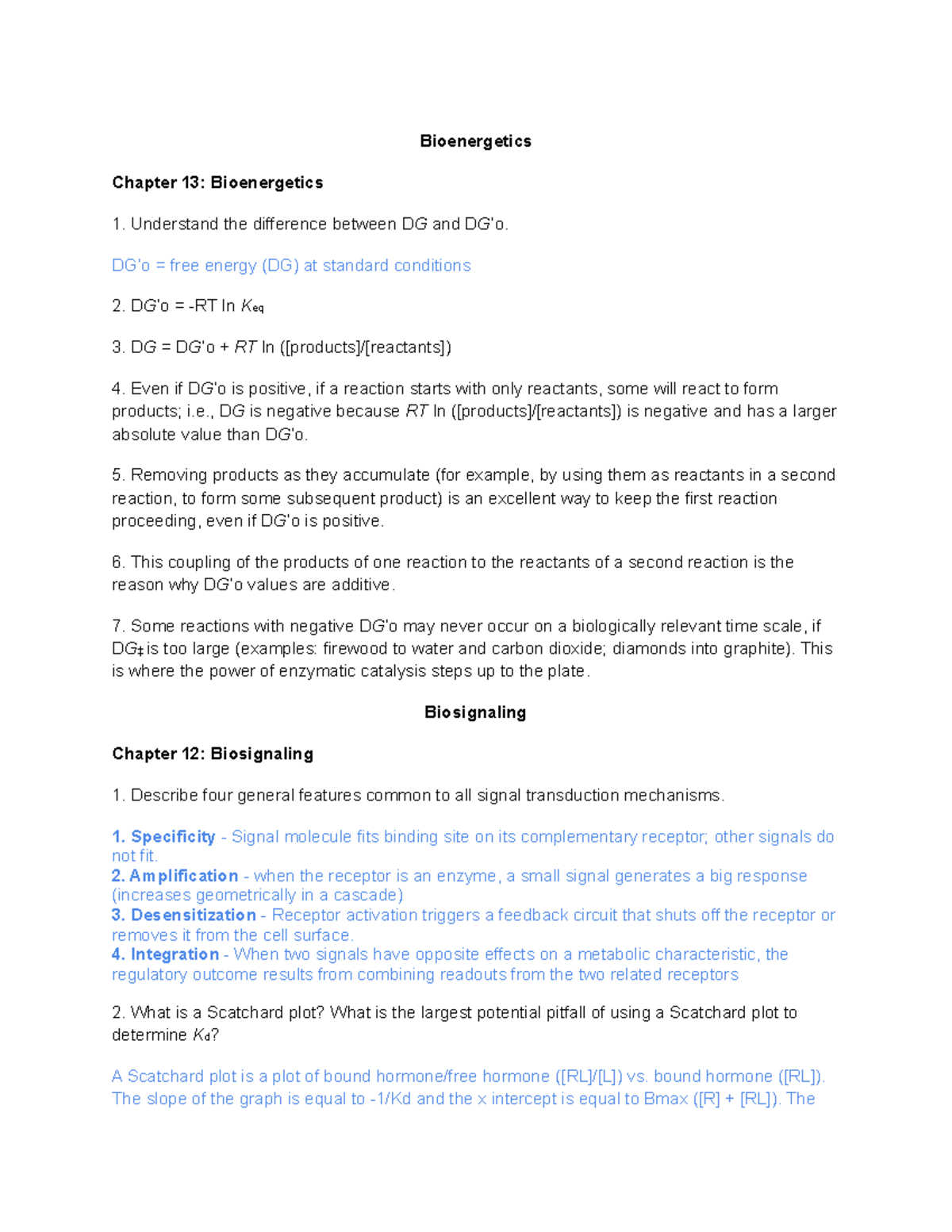 Biochem Study Questions Exam 3 - Bioenergetics Chapter 13 ...