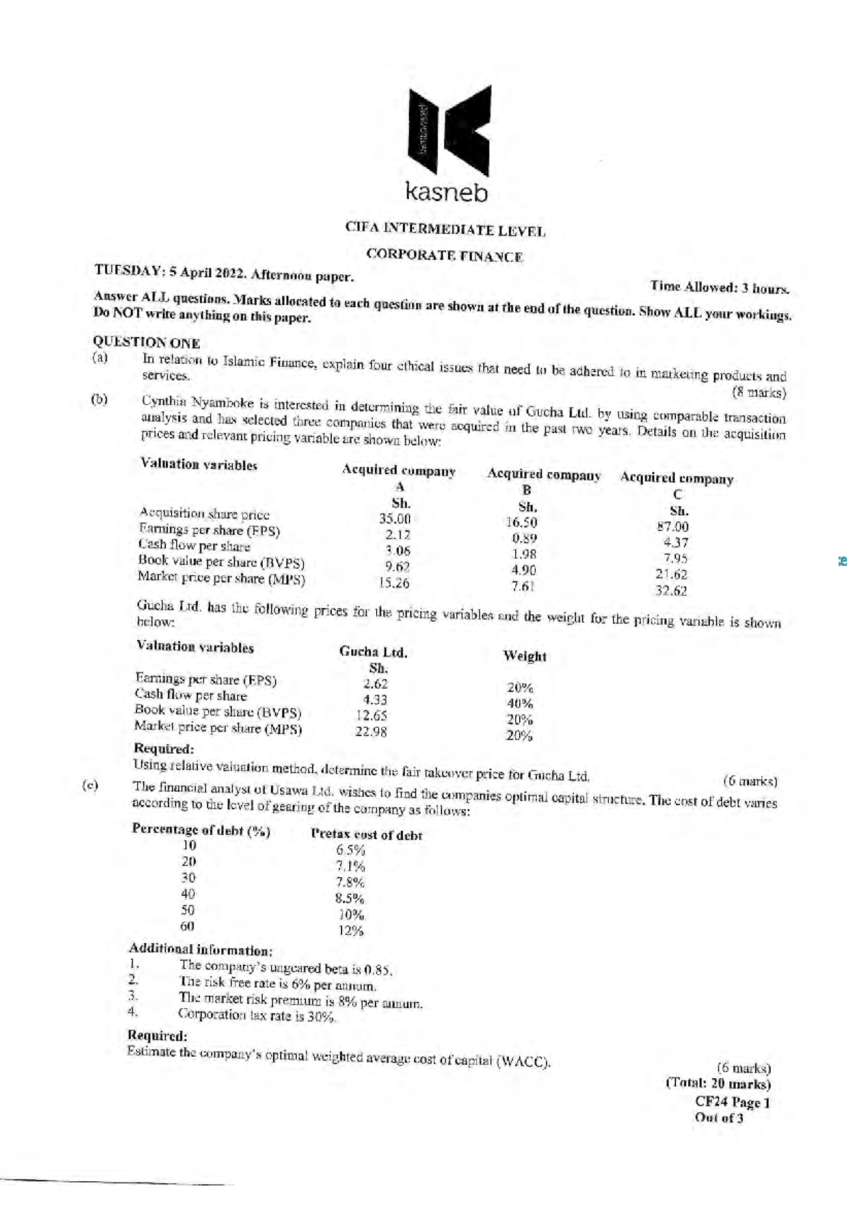 Corporate-Finance - corporate finance - CIFA INTERMEDIATE LEVEL ...