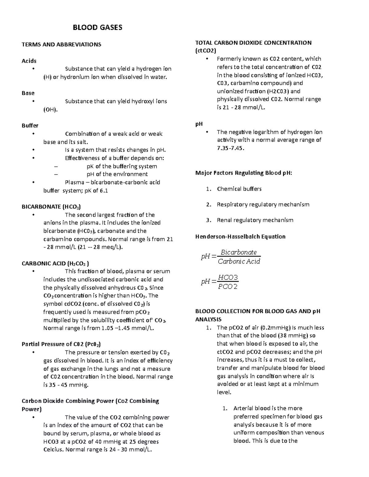 Blood- Gases-Summary - BLOOD GASES TERMS AND ABBREVIATIONS Acids ...
