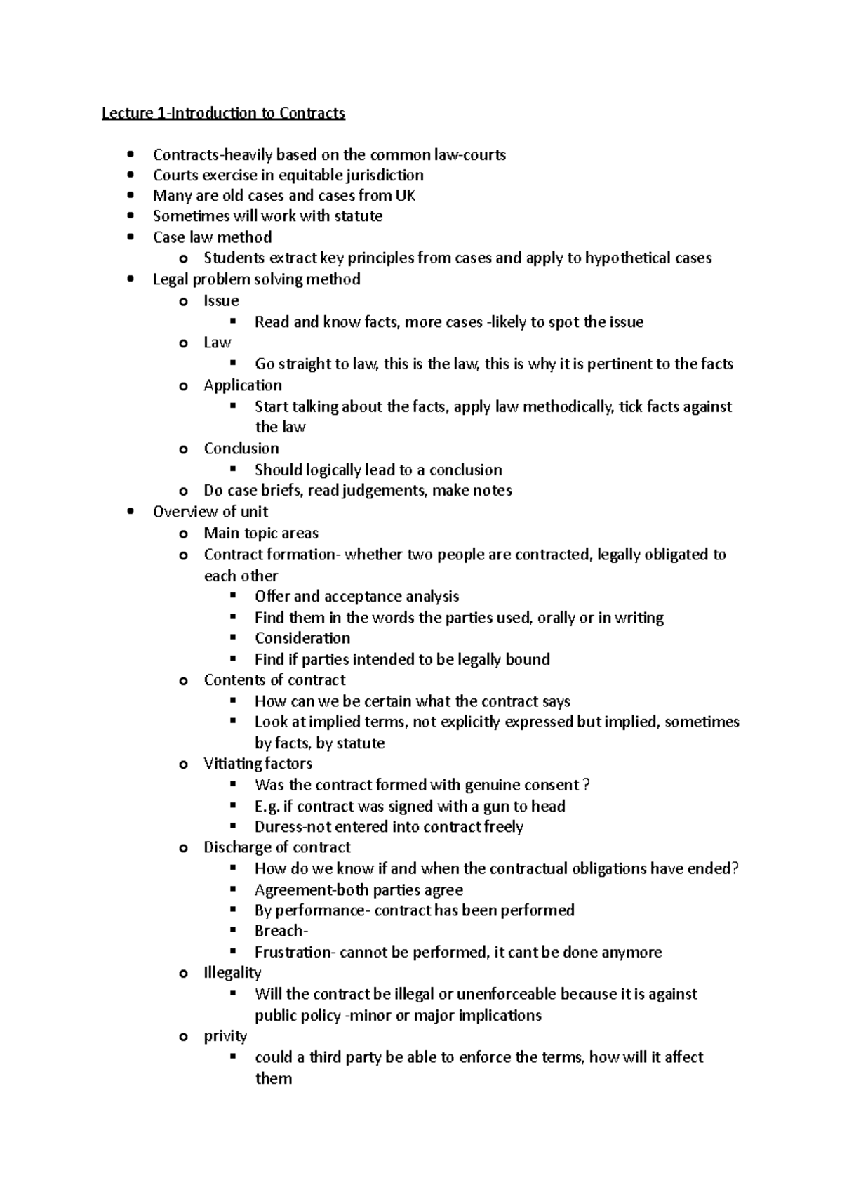 LAW104 Contracts Lecture Notes - Lecture 1-Introduction to Contracts ...