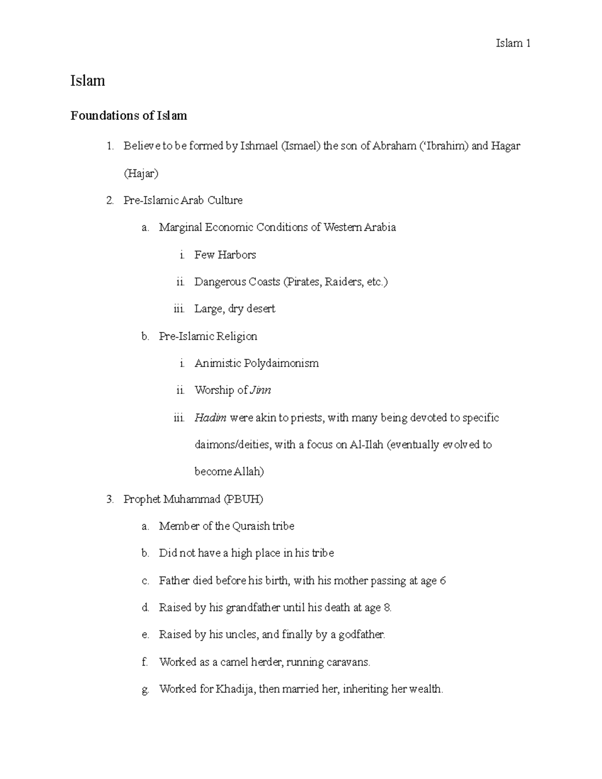 Islam Notes - Islam Foundations of Islam Believe to be formed by ...