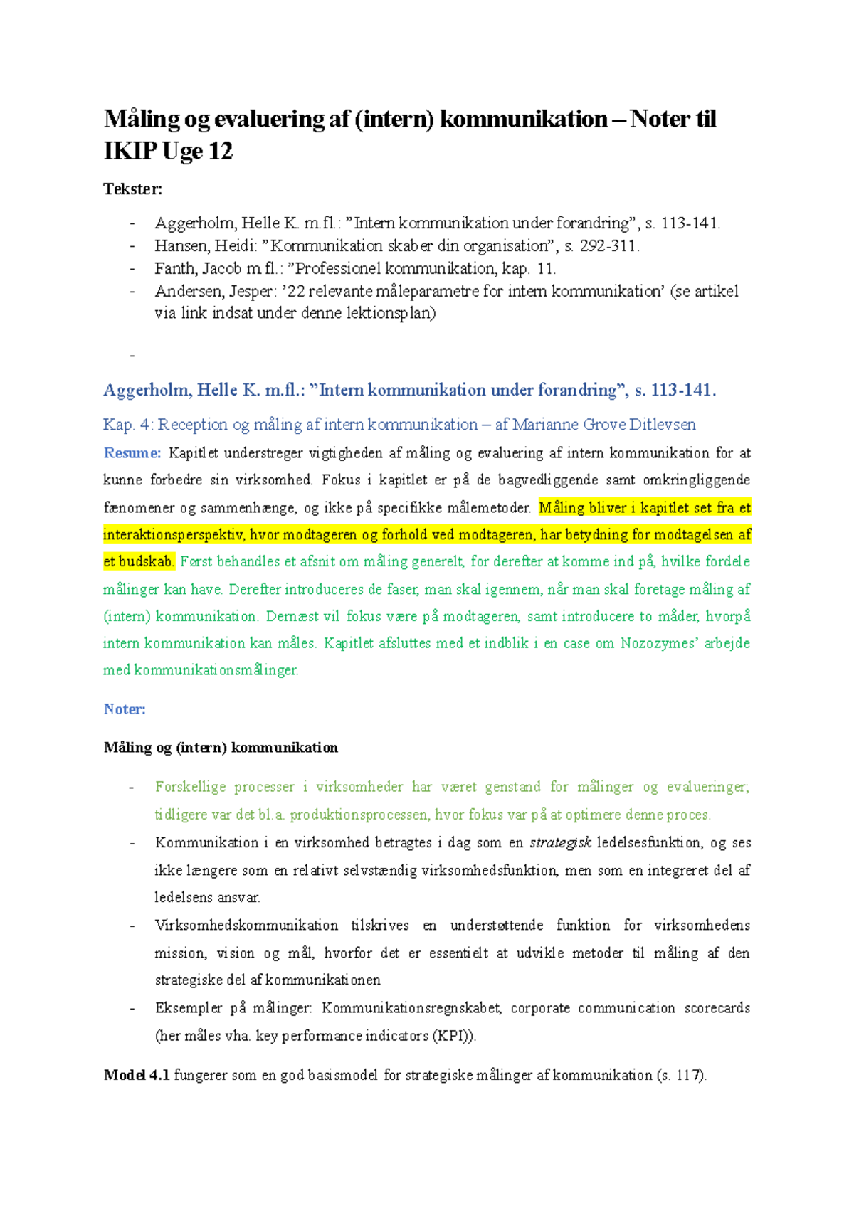 IKIP uge 12 noter - Måling og evaluering af (intern) kommunikation – Noter til IKIP Uge 12 ...