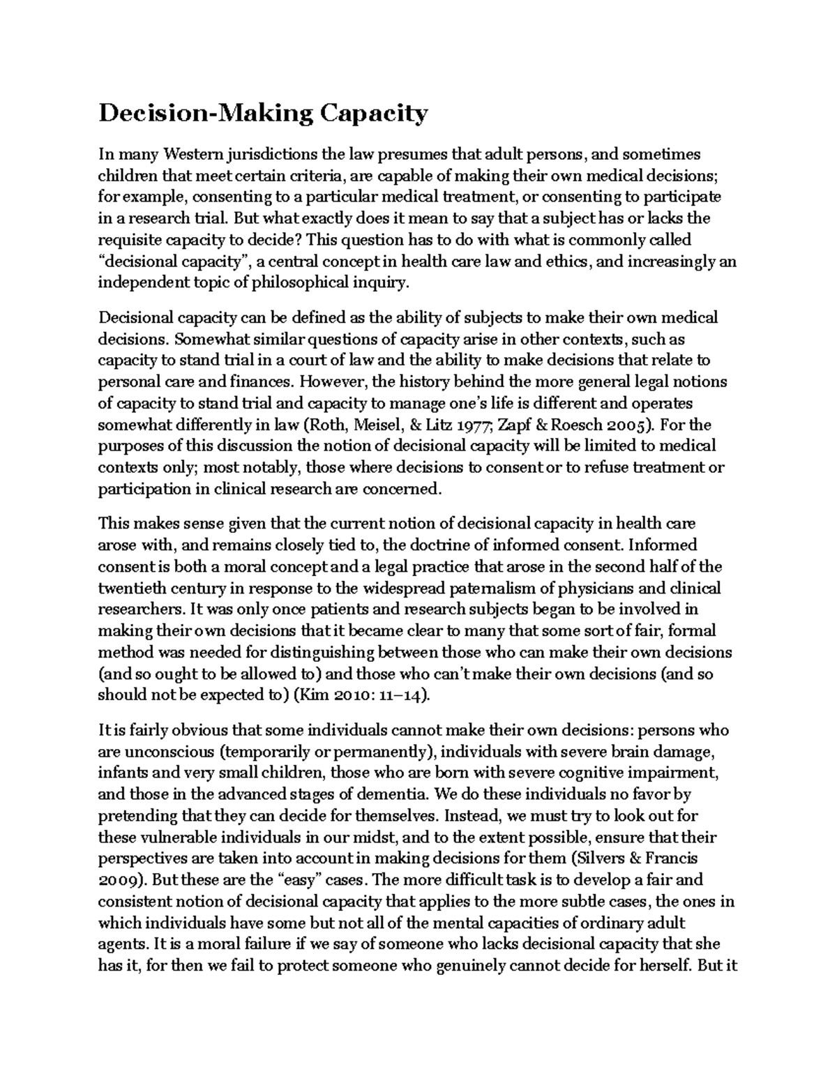 Lecture in Decision-Making Capacity - Decision-Making Capacity In many ...