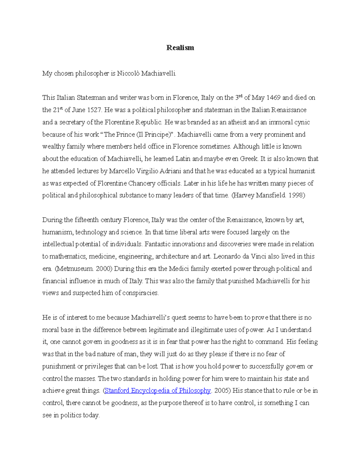 Realism - WA Unit 1 - INTRODUCTION TO PHILOSOPHY - 2020 - Realism My ...