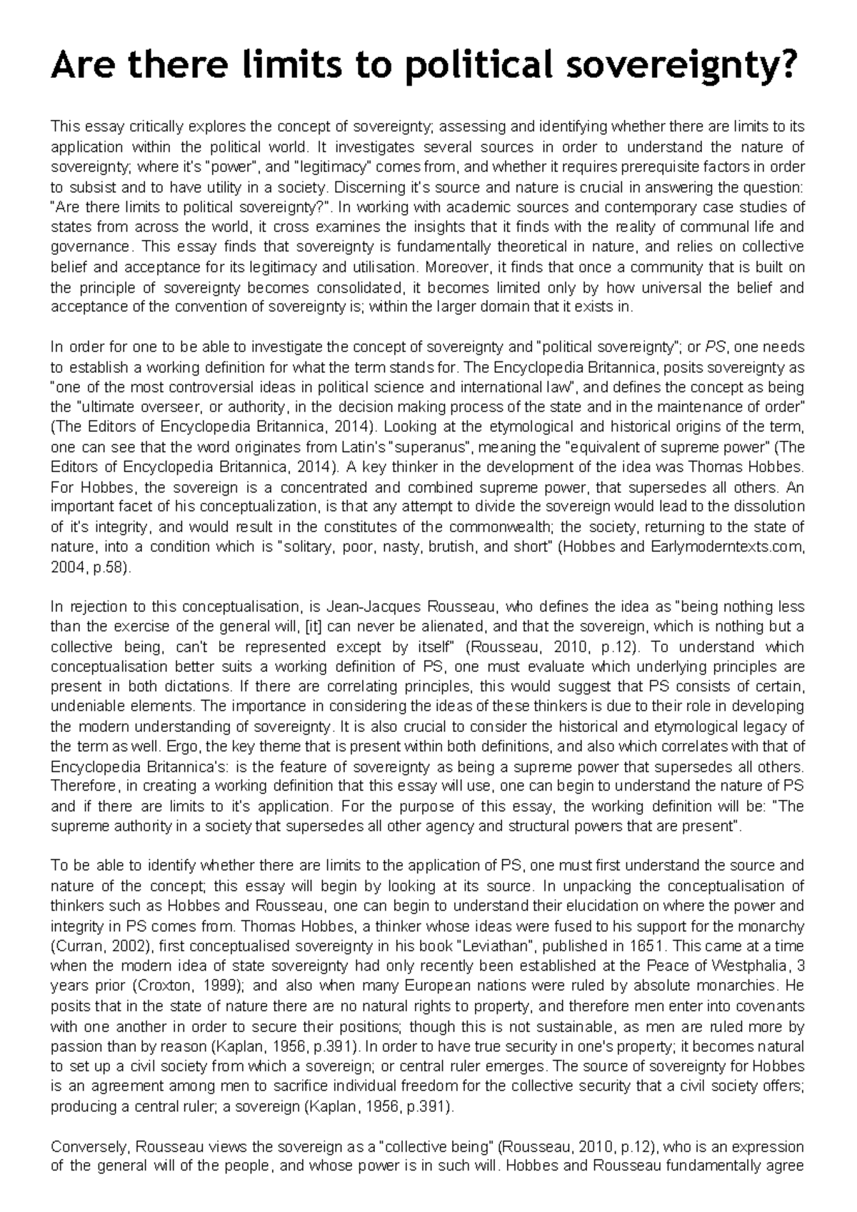 U23120 Paper 2 - Grade: 50% - Are there limits to political sovereignty ...