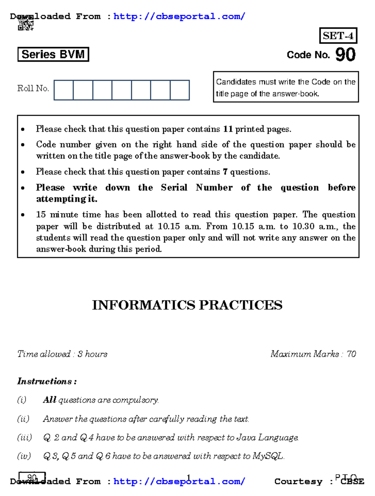 Download CBSE Class 12 informatics practices paper 2019 - 90 1 P.T ...
