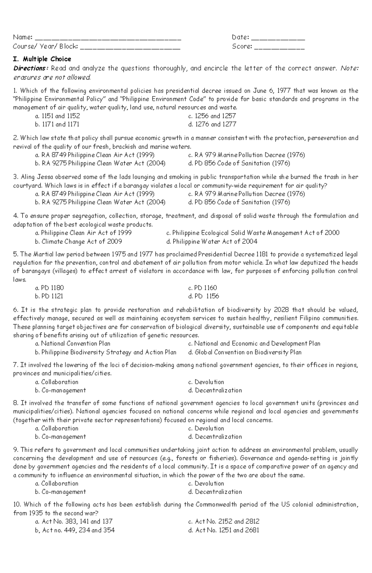 Overview Of Environmental Management In The Philippines Name overview-of-environmental-management-in-the-philippines-name