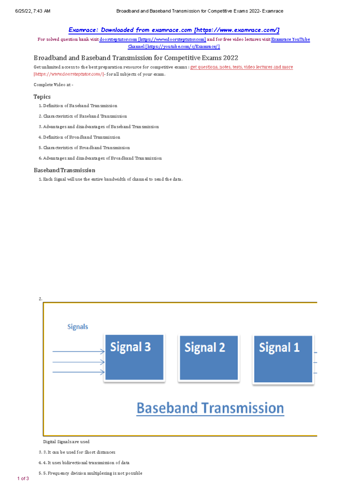 Broadband And Baseband Transmission Computer Science You Tube Lecture Handouts 6 25 22 7 43