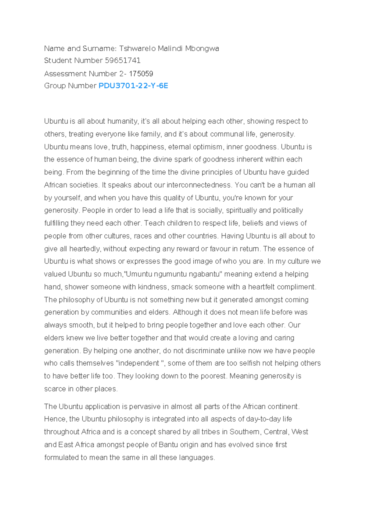 PDU3701 assignment 2 - Summary Philosophy of Education - Name and Surname: Tshwarelo Malindi ...