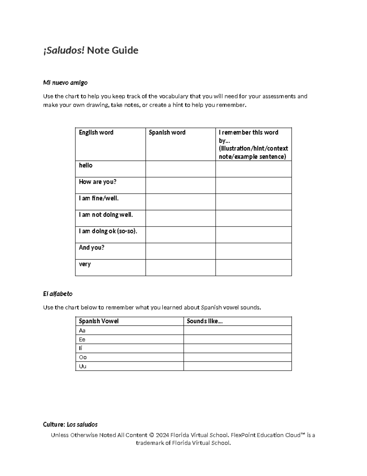 Saludos noteguide - spanish notes - ¡Saludos! Note Guide Mi nuevo amigo ...