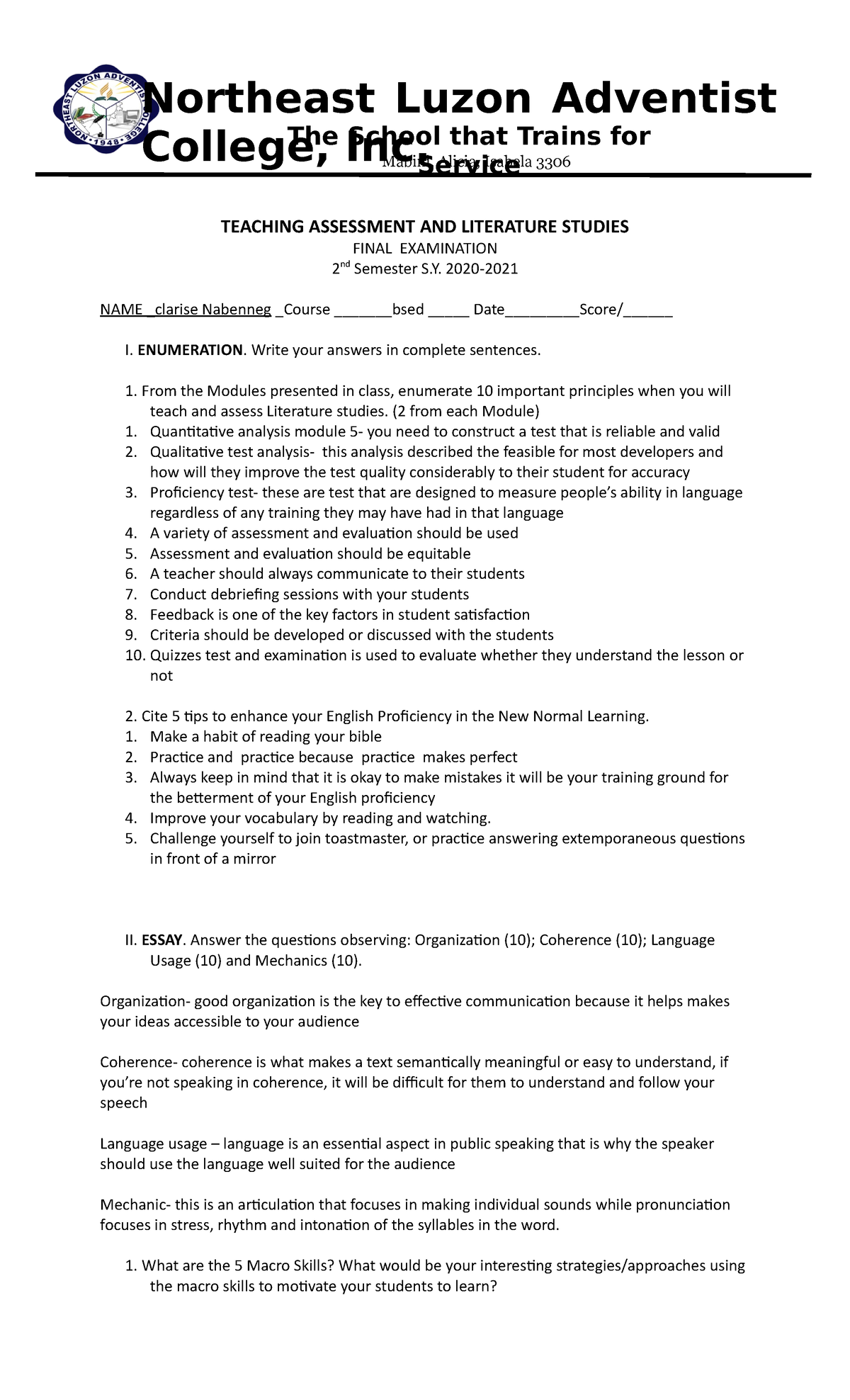 Teaching- Assessment-LIT.-] - TEACHING ASSESSMENT AND LITERATURE ...