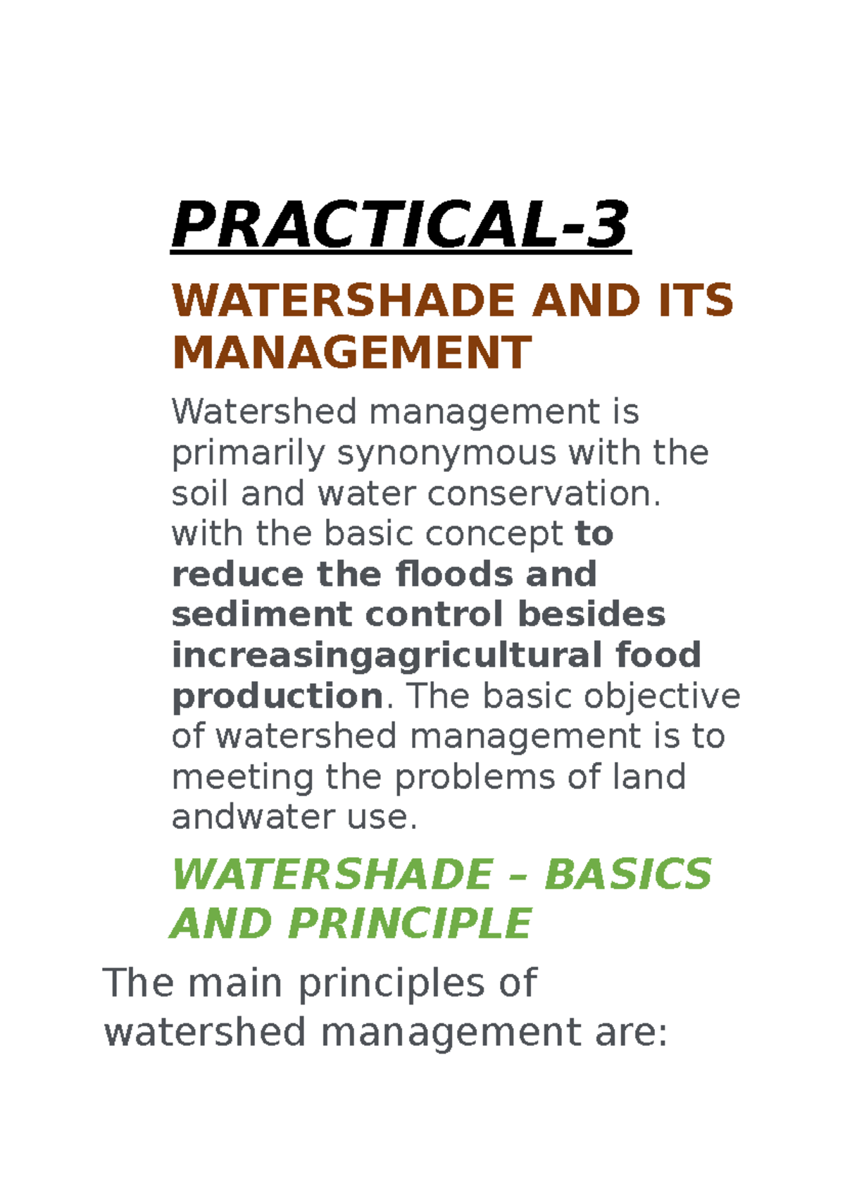 Watershade AND ITS Management - PRACTICAL- WATERSHADE AND ITS ...