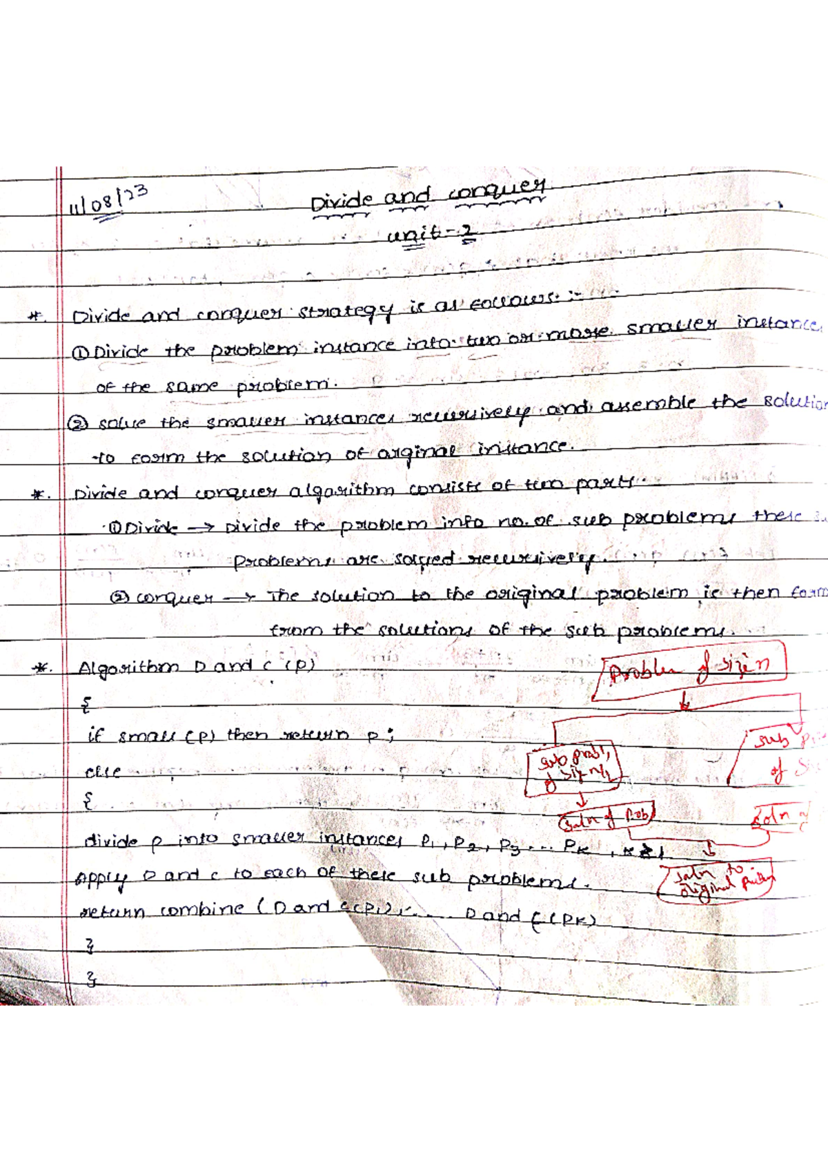 DAA unit 2 - Jntuk r20 daa unit 2 - Divide and conquer Divide and conquer strategy is as follows ...