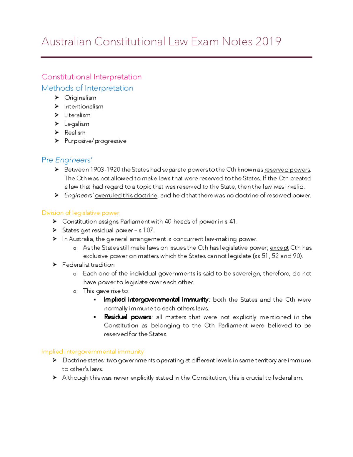 Australian Constitutional Law LAW 2501 exam notes p - Australian ...