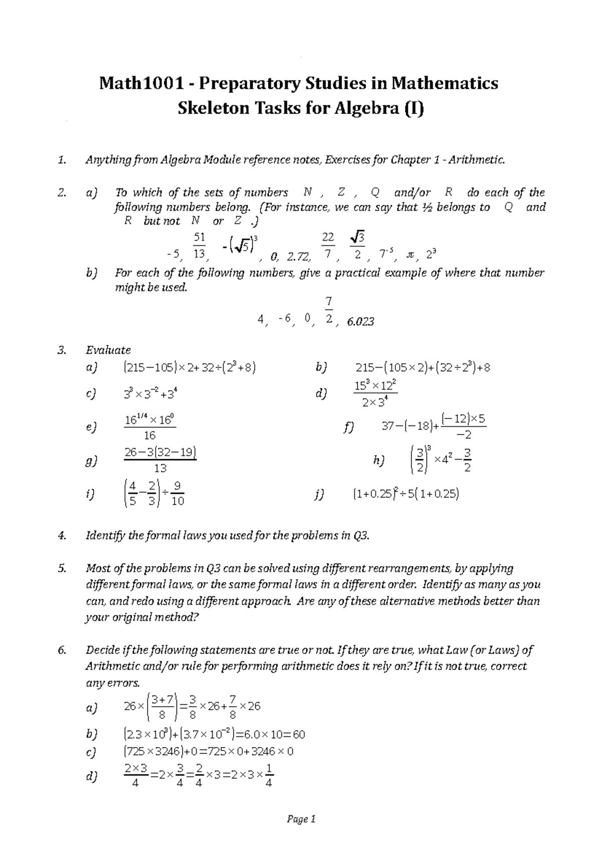 Math1001 Workshop 2 tasks - Math1001 - Preparatory Studies in ...