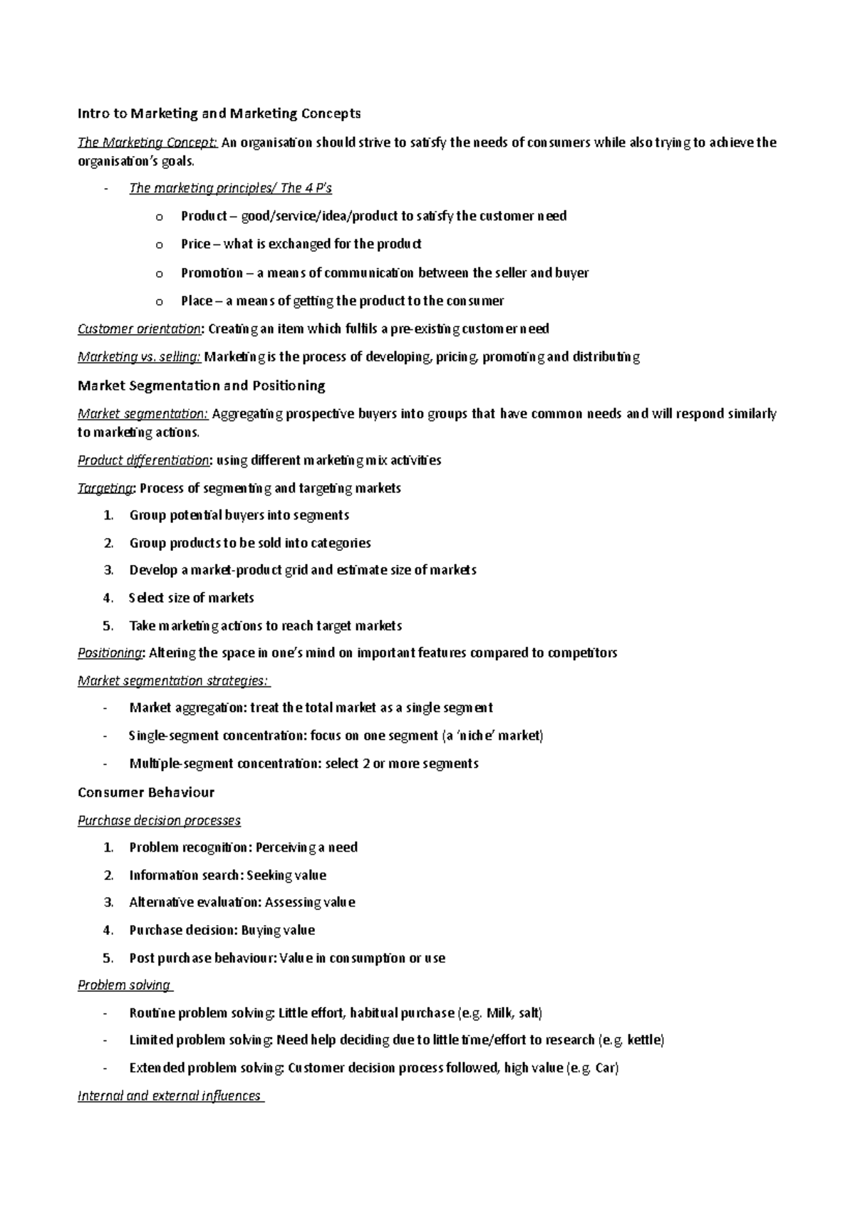 Revision - BSB126 - Intro to Marketing and Marketing Concepts The ...