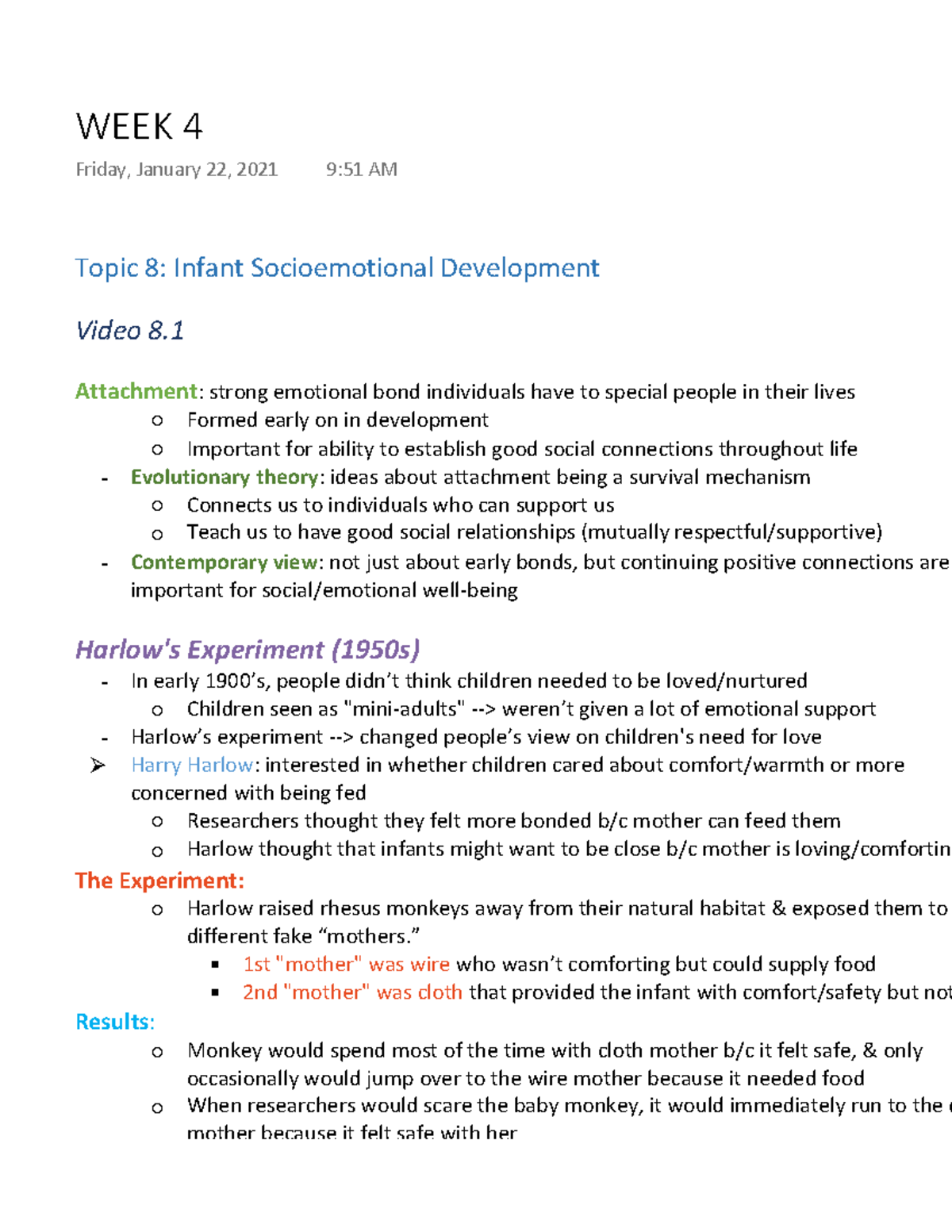 Dev. Psych Week 4 - Infant Socioemotional Development - Topic 8: Infant ...